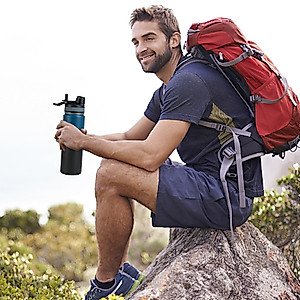 Kerilyn Insulated Water Bottle with Straw, Dual-use Lid, Stainless Steel Sports Water Bottle, For Cold & Hot Drinks Double Walled Insulated Thermos, Leakproof Vacuum Water Jug (24oz, blue-black)