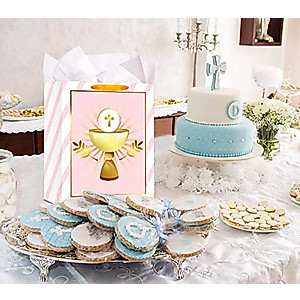 FaCraft First Communion Gift Bag for Kids Boys Girl 11" Baptism Gifts Bag with Handle Large Gift Bag with Tissue Paper for Christian Christenings Confirmations Religious Cross Gift Bags for Girl Boy
