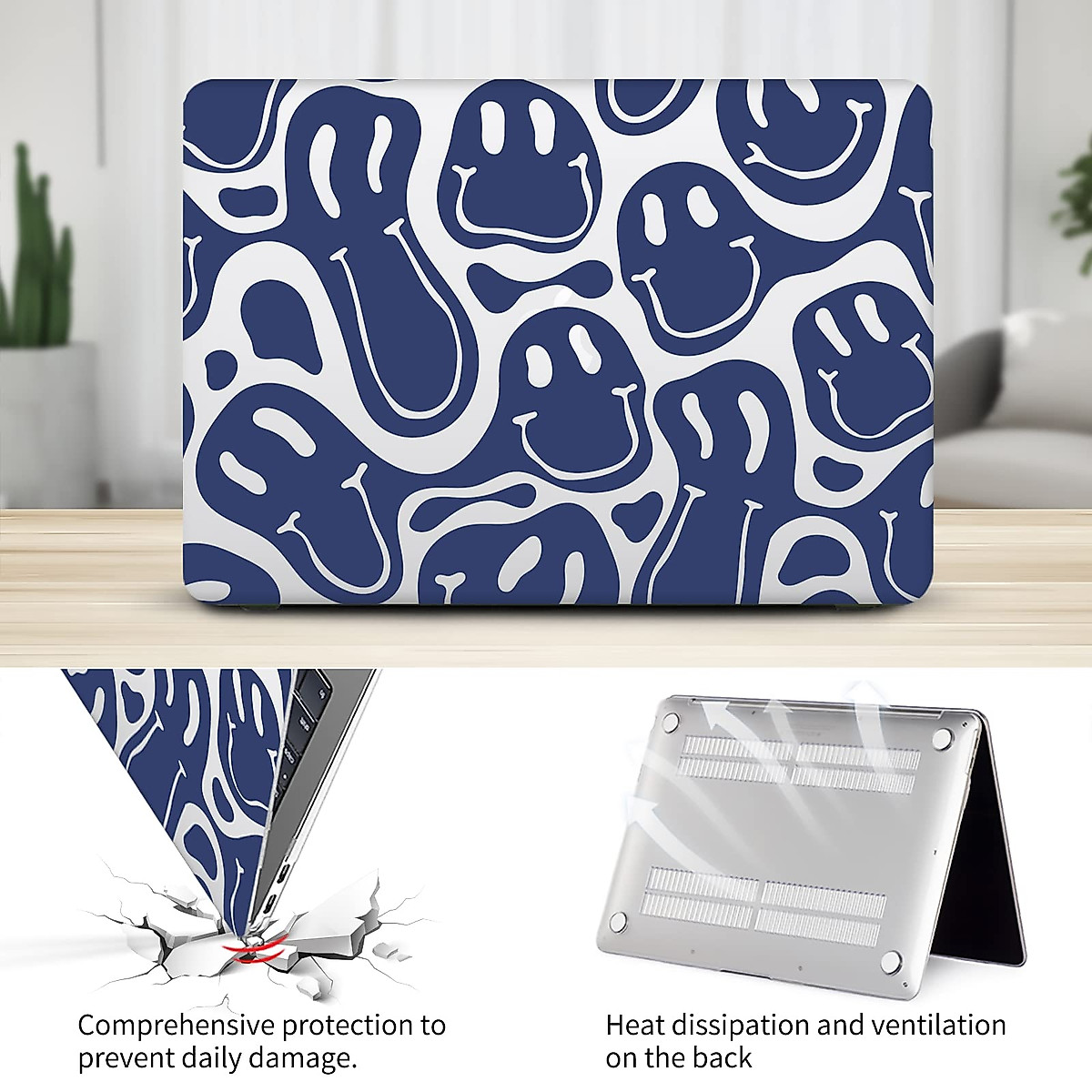 Watbro compatible MacBook Air 13 inch laptop case 2018 2019 2020 Release A2337 M1/A2179/A1932, Retro 70's Smiley pattern case, suitable for MacBook Air 2020 with Touch ID