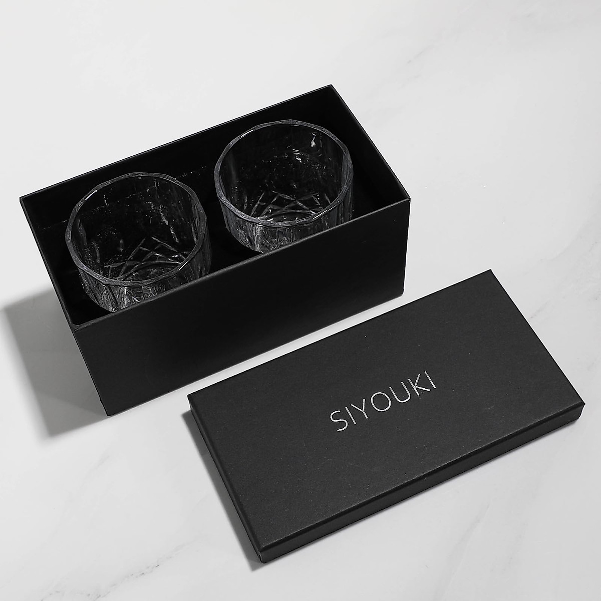 SIYOUKI Crystal Whiskey Glasses Set 11 oz, Old Fashioned Rocks Barware Lowball Glass for Bourbon, Scotch Whisky, Cocktails, Cognac, Liquor Drinking, Men Gift (2 Pack)