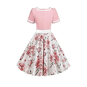 Cocktail Dresses for Women 2023 Fashion Casual Slim Fit V-Neck with Belt Short Sleeve Party Dress Plus Size Prom Retro Black and White Dress Vestido De Novia para Boda Civil(F Pink,XX-Large)