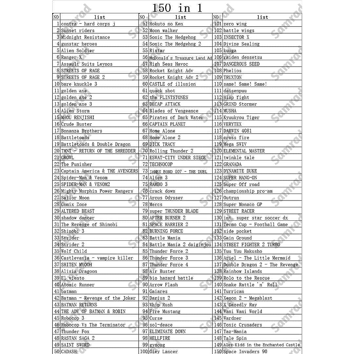 Samrad Super Card 150 in 1 Multi Cartridge for Sega Genesis Mega Drive 16 Bit Game Console