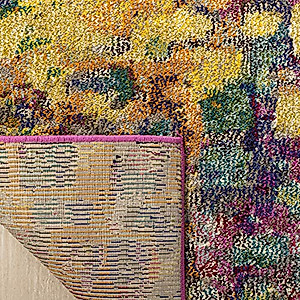 SAFAVIEH Monaco Collection Area Rug - 5'1" x 7'7", Pink & Multi, Boho Chic Abstract Watercolor Design, Non-Shedding & Easy Care, Ideal for High Traffic Areas in Living Room, Bedroom (MNC225D)