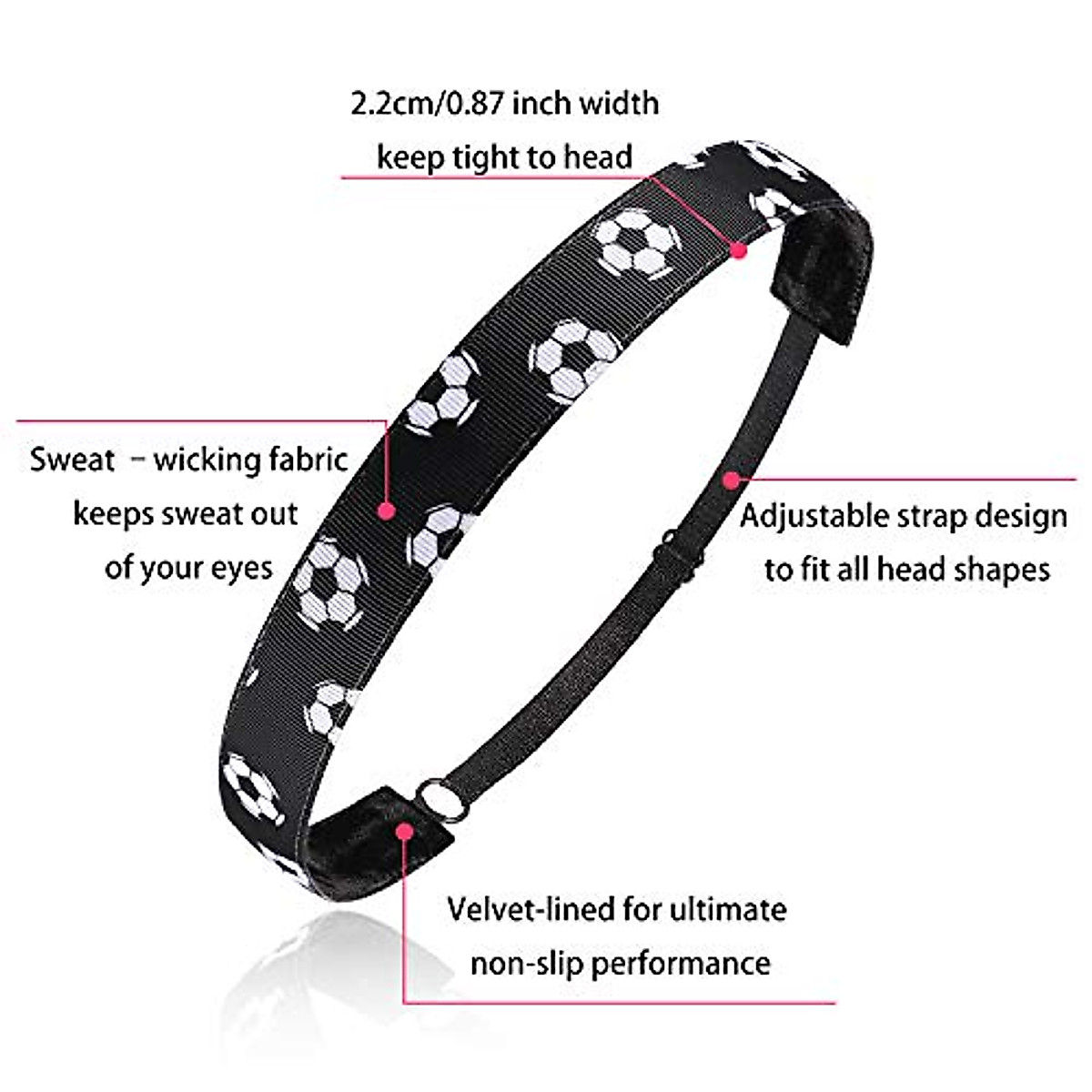 SATINIOR 4 Pieces Non-slip Soccer Headband for Girl Adjustable Football Hairband Sport (Black, Blue, Rose Red, Light Blue)