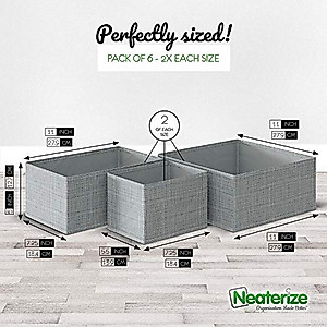 NEATERIZE Drawer Organizer - [Set Of 6] - Closet Organizer and Storage Baskets| Foldable Cloth Drawers Divider | Fabric Bin For Dresser & Shelves |Organize Underwear, Socks, Bra, & Tie’s (Grey)