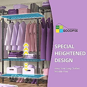 GOODPIE H7L Garment Rack Heavy Duty Clothes Racks, L Shaped Clothing Rack, 7 Tiers Heavy Duty Clothes Rack for Hanging Clothes Large Clothing Rack Freestanding Closet, 56" L x 14" W x 71" H, Black