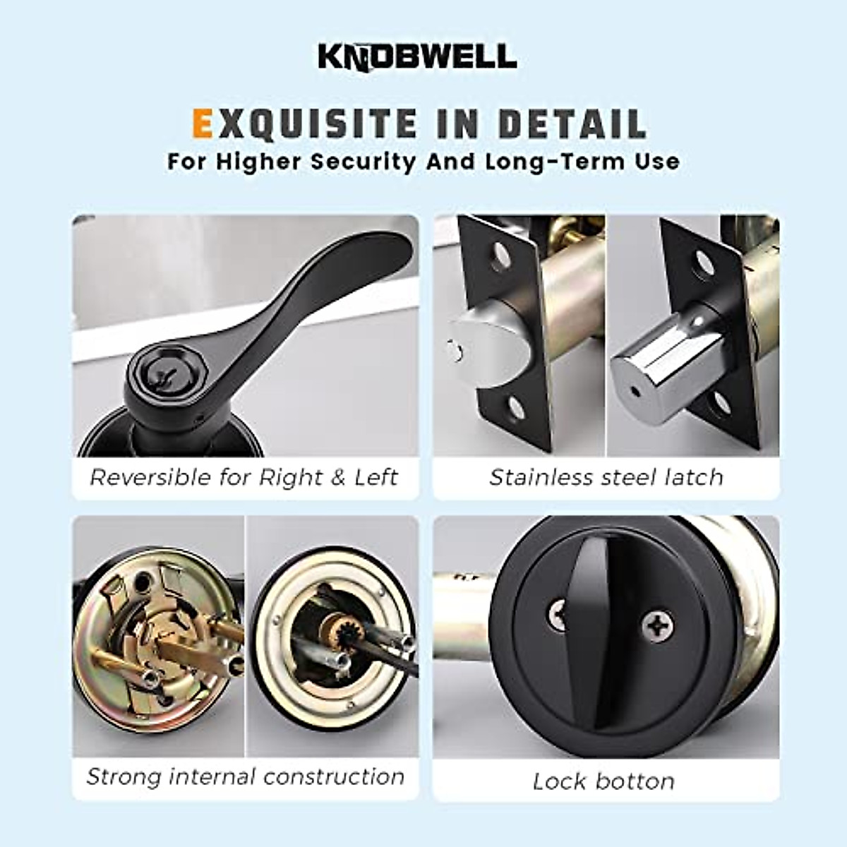 KNOBWELL 1 Pack Keyed Alike Entrance Door Lever Door Handle Exterior Door Lock Set with Single Cylinder Deadbolt Reversible for Right and Left Handing Doors