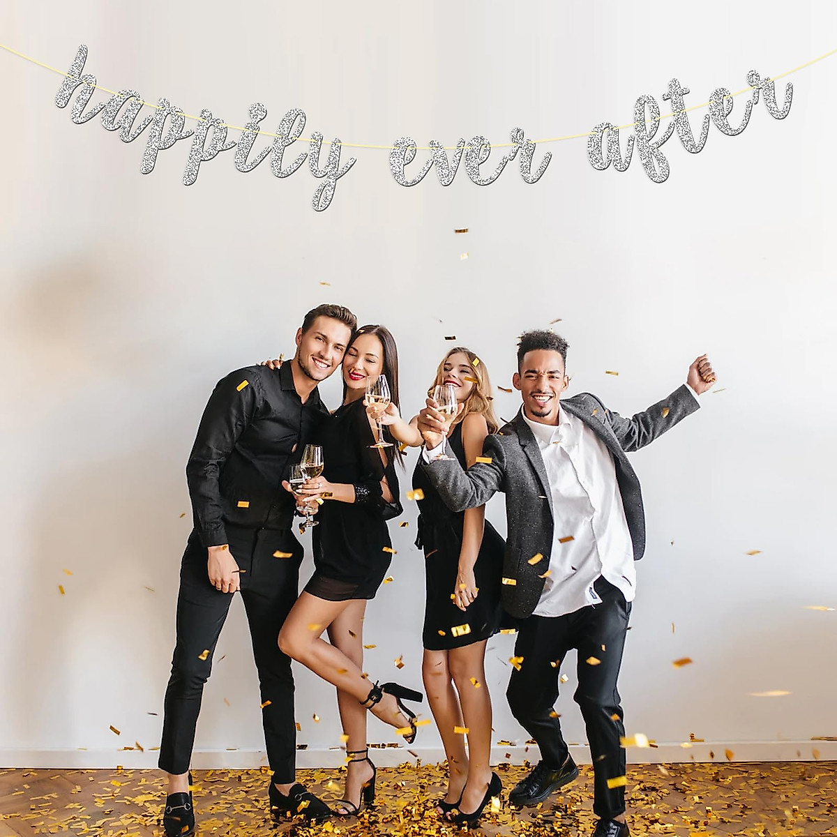 Silver Happily Ever After Banner,Wedding Sign,Engagement, Bridal Shower, Wedding, Bachelorette Party Decoration