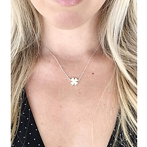Dote Lucky Four Leaf Clover Pendant Dainty Genuine .925 Sterling Silver Hammered Necklace w/ 16-18" Adjustable Chain
