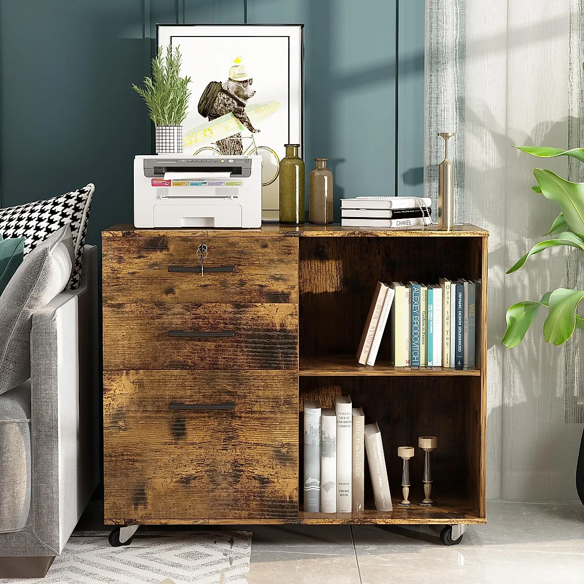 AWQM Wood Filing Cabinet, Rustic Brown