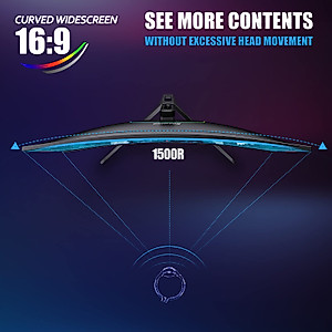 27 Inch Curved Gaming Monitor, QHD 2560 x 1440 Computer Monitor 144Hz/165Hz, 16:9 Wide HDR Display, FreeSync, 1ms Response, PC Monitor Built-in Speaker, 2* HDMI & DisplayPort, Tilt Adjustable