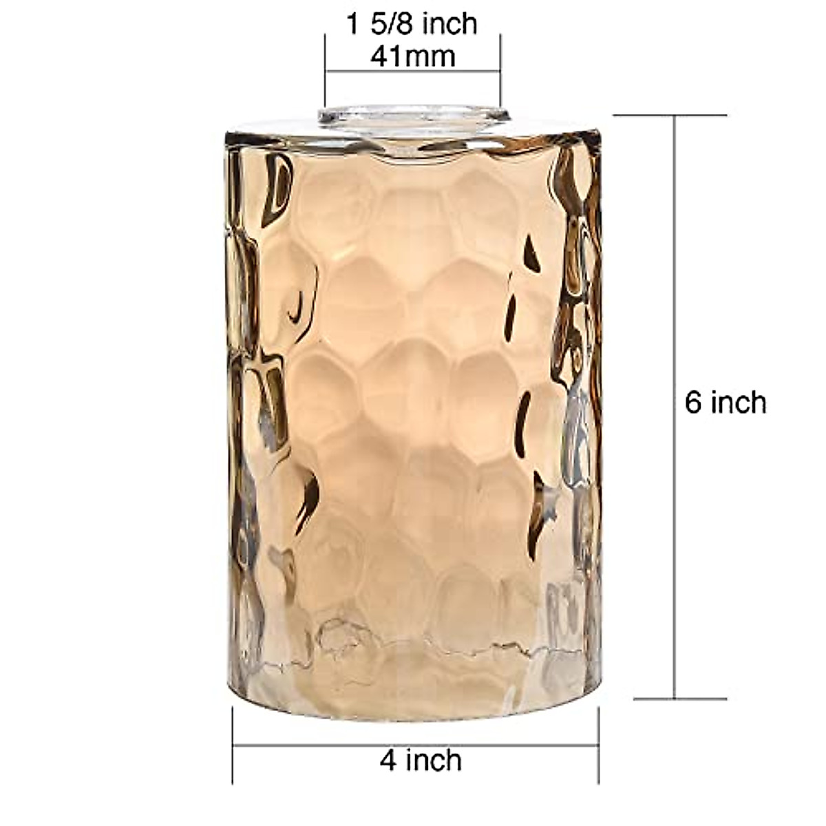 GoldSwift 3 Pack Amber Hammered Glass Lamp Shade Replacement, 6" Tall, Water Ripple Cylinder Glass Lighting Fixture Lampshade Globe Cover for Chandelier Pendant Light Wall Sconce, 1-5/8 Inch Fitter
