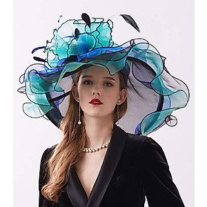 RZTA Women's Kentucky Derby Church Dress Hat Wide Brim Leaf Flower Bridal Shower Hat F1 Green