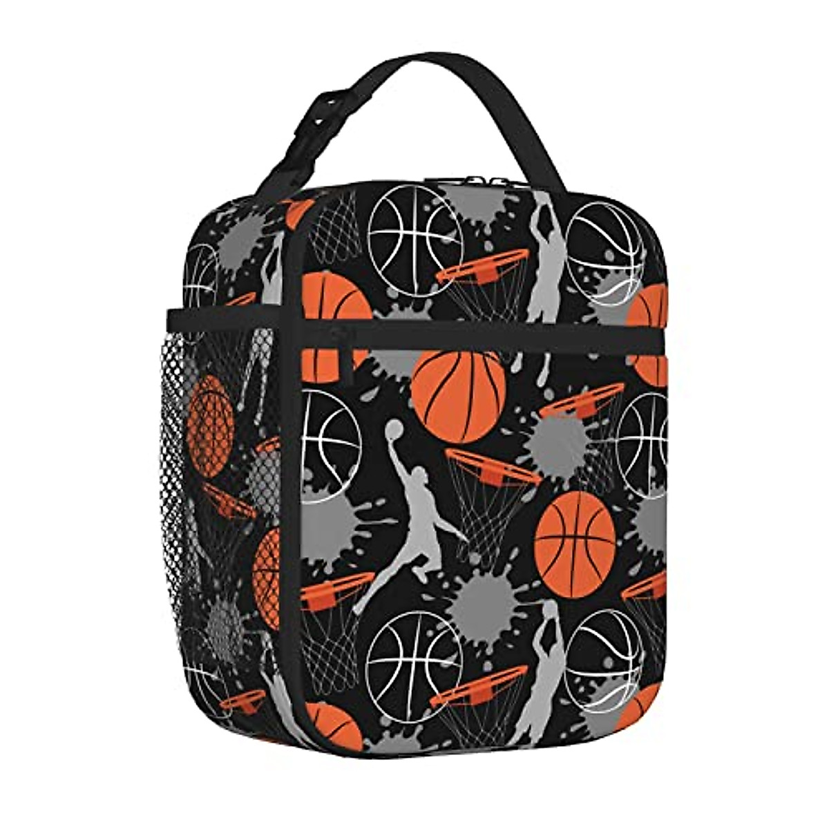 PTPLMM Basketball Lunch Box Insulated Lunch Bag Box kids Girls Boys, Reusable Small Bento Lunch Box Containers for kids Women Men, Durable Cooler Tote Bag Lunchbox for Work/Office/School/Picnic