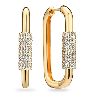 Richapex Chunky Hoop Earrings for Women 18K Gold Plated Fashion Gold Hoop Earrings Hypoallergenic Rectangle Thick Earrings with Cubic Zirconia