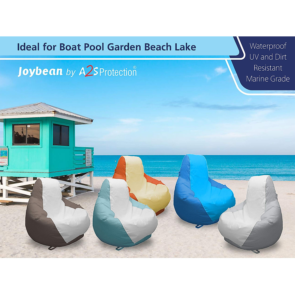JoyBean Outdoor Bean Bag Chair - Water Resistant Marine Vinyl Ideal for Yacht Boat Pool Patio Garden Marine - Lawn Chair - Patio Furniture - for Adults Teens Kids (Medium, White/LightGray)