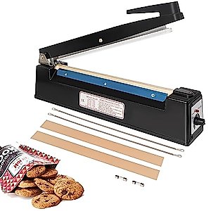 Impulse Heat Sealer 12 Inch Seal Bag Machine,5MM Sealing Width 110V Portable Handheld Shrink Wrap Heavy Duty Sealers for Mylar/Plastic/Poly/Cookie Bags-2 Fuse & Strip Replacement Kits