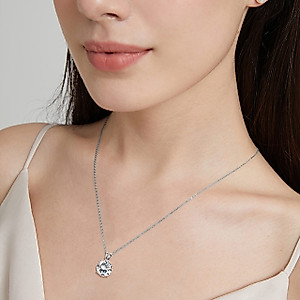 Sllaiss Sets With Swarovski Zirconia Sterling Silver Solitaire Pendant Necklace for Women Round-Cut CZ Necklace Chain Jewelry Gift (2 cttw), 18”