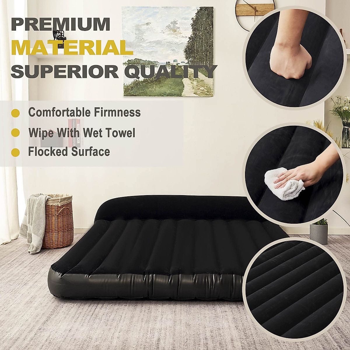 DIMAR GARDEN Queen Size Camping Air Mattress Inflatable Bed Blow Up Mattresses with Pillow,Black