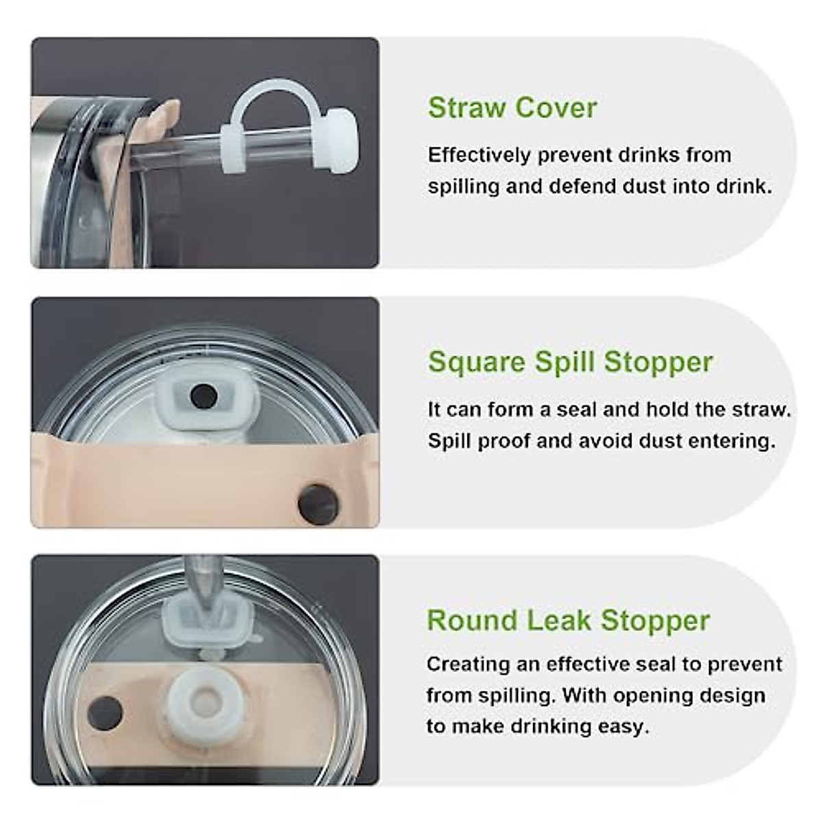 Silicone Spill Proof Stopper Set and Replacement Straws for Stanley H1.0 40oz 30oz Tumbler, Yoelike Reusable Clear Straws Leak Proof Straws Topper Accessories for Stanley Mug Cup