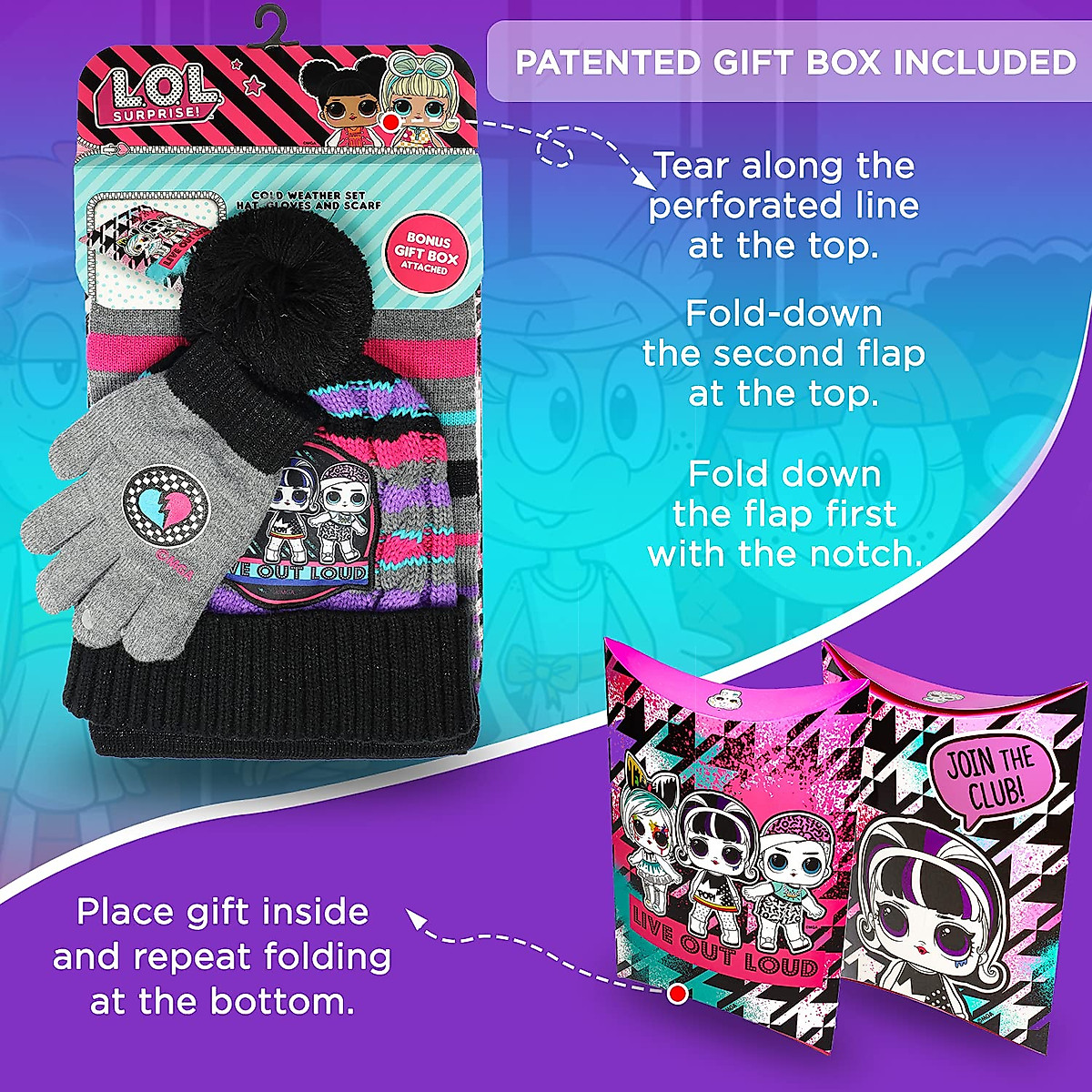 L.O.L Surprise! Girls and Toddler Winter Hat and Glove Set, Kids Winter Hat with Scarf and Toddler Hat and Glove Set