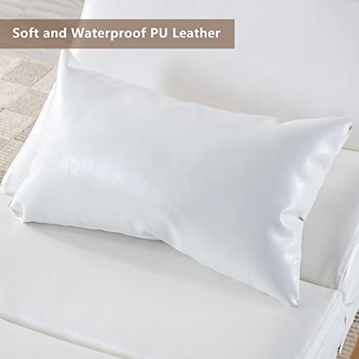 Taiweny Rocking Chair Nursery, PU Leather Upholstered Rocker Recliner Chair with Pillows & Foot Rest, Armless Lounge Chairs Nursing Glider for Living Room Bedroom Office (PU, White)