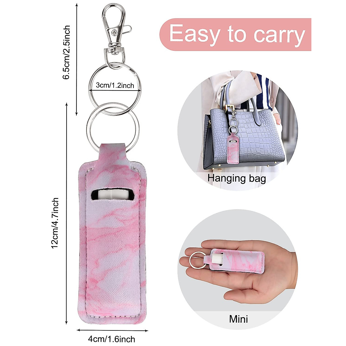 Chapstick Holder Lip balm Holder Lipstick Sleeve Pouch Lip Gloss Holder With Hook 3 Pcs Marble Stocking Stuffers Gift for Women (3pcs)