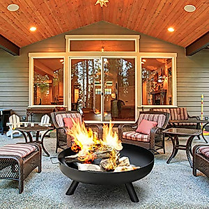 AMAGABELI GARDEN & HOME Fire Pit Outdoor Cast Iron Wood Burning Fire Bowl 28in with A Drain Hole Fireplace Extra Deep Large Round Outside Backyard Deck Camping Heavy Duty Metal Grate Rustproof BG368