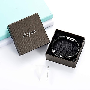 shajwo Cremation Bracelet for Ashes Jewelry for Women Men Genuine Leather Bangle Keepsake Memorial Urn Bracelet,Black 18cm