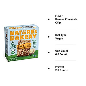 Nature's Bakery Baked-Ins Bars Banana Chocolate Chip, Organic Fruits & Veggies, Vegan, Non-GMO, Organic Snack, 1 box With 6 Packs