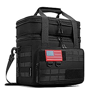 RalChyez Tactical Lunch Bag, 20L Large Heavy Duty Double Deck Insulated Lunch Box Leakproof Expandable Tote Cooler with Shoulder Strap for Adult Men Women Work Fishing Picnic Travel Black