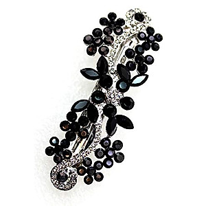 Faship Gorgeous Black Crystal Flower hair Barrette