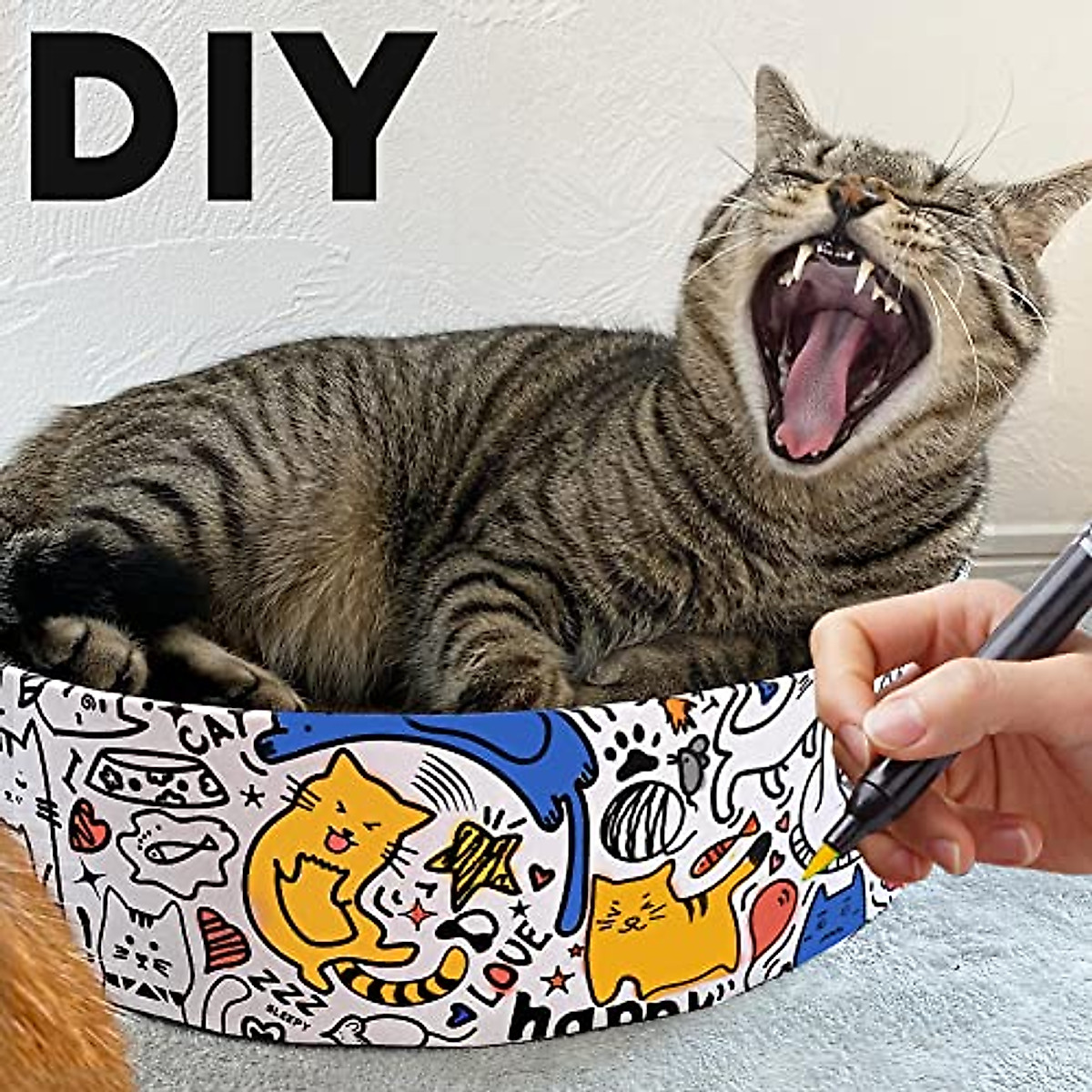 Cat Scratcher Cardboard 2in1 Round Cat Cardboard Bed Cat Scratch Pad Bowl for Indoor Cats Corrugated Lounge Bed&Furniture Protector &Training Toy XL