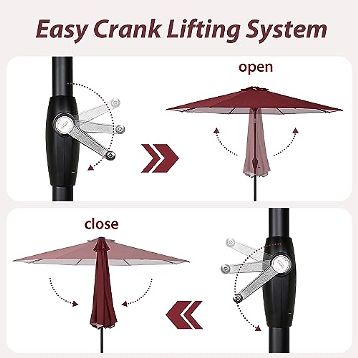 Tempera 9' Outdoor Market Patio Table Umbrella with Push Button Tilt and Crank,Large Sun Umbrella with Sturdy Pole&Fade resistant canopy,Easy to set,Red