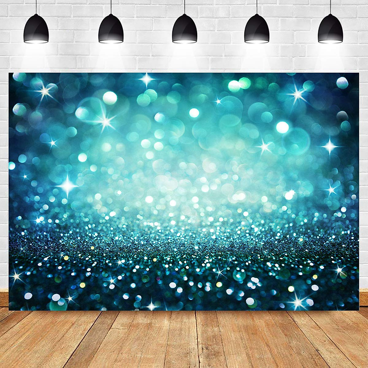Prom Dance Decoration Photography Backdrop Shining Spot Bokeh Glitter Sparkle Blue Photo Background for Portrait Wallpaper Vinyl 7x5ft Birthday Party Supplies Photo Booth Studio Props Pictures