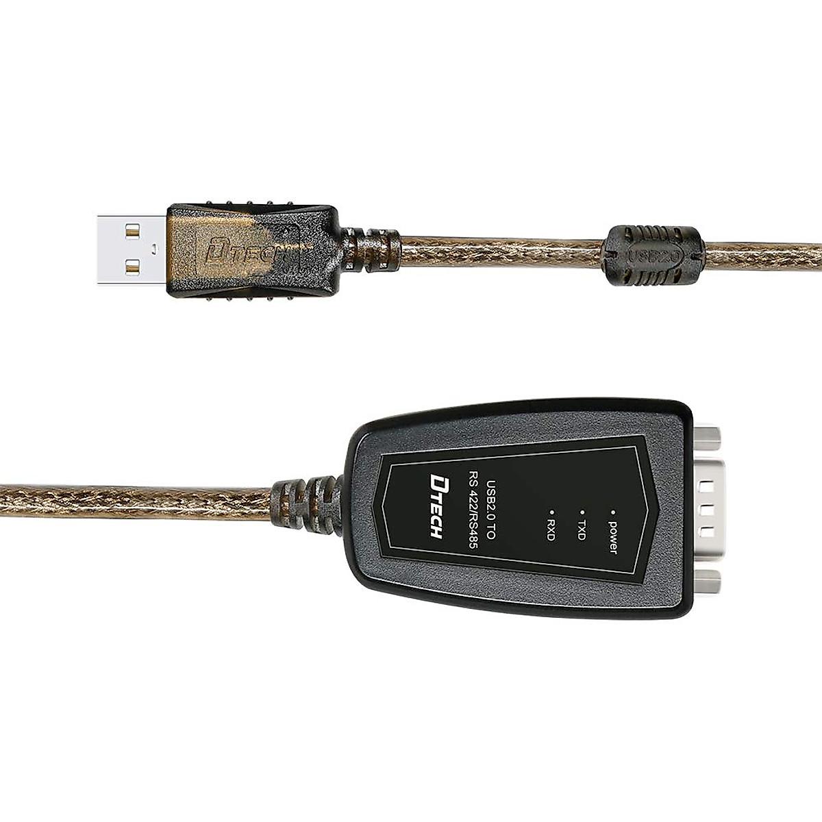 DTECH USB to RS485 Adapter RS422 Serial Port Cable with CP2102 Chip Terminal Board LED Lights Ferrite Core for Windows 11 10 8 7 XP Mac (5 Feet)