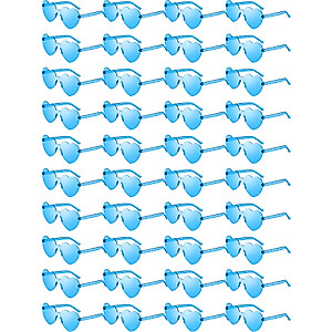 Weewooday 40 Pairs Heart Glasses Rimless Heart Shaped Frameless Sunglasses Transparent Sunglasses Tinted Eyewear(Blue)