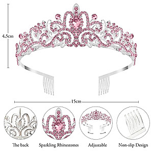 Crowns, Tiaras for Women, Pink Crown, Princess Crown, Birthday Crown, Crown Headband, Tiaras for Girls, Queen Crown, Princess Tiara, Rhinestone Headband, Pink Tiara for Women Wedding Crown for Bride