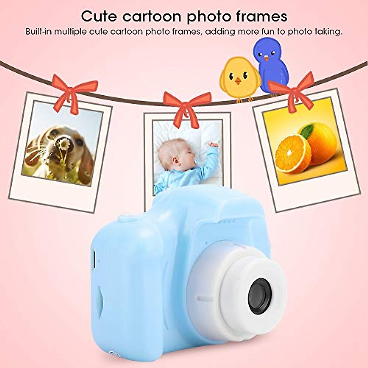 Mini Camera Portable Toy for Children, Digital Camera with TFT Color Screen, Fixed Lens Digital Video Camera, Cute Cartoon Camera Multi Cartoon Photo Frames(Blue)