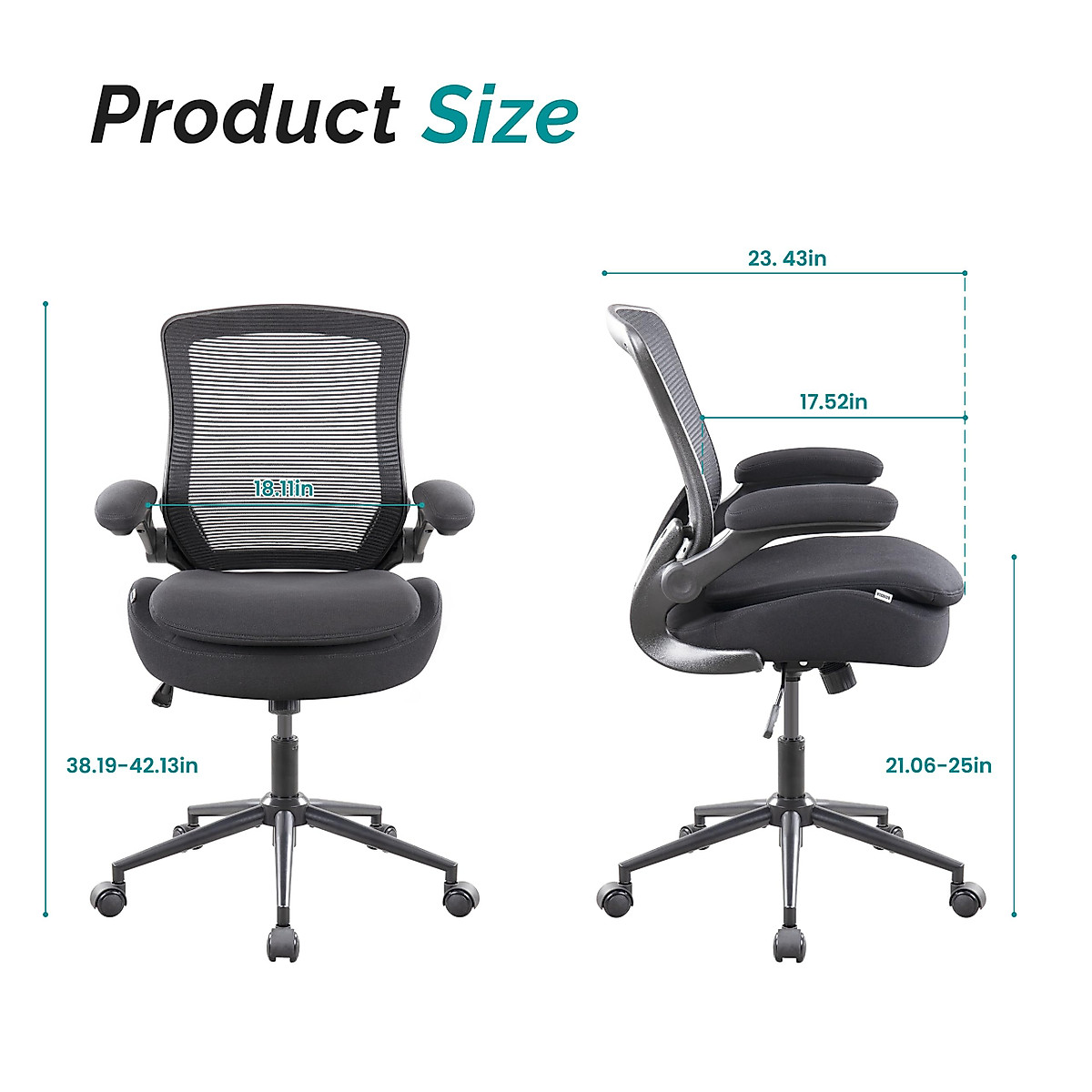 BOJUZIJA Ergonomic Mesh Office Computer Desk Chair,with Flip-Up Arms,Lumbar Support Swivel Computer Task Chair -Black