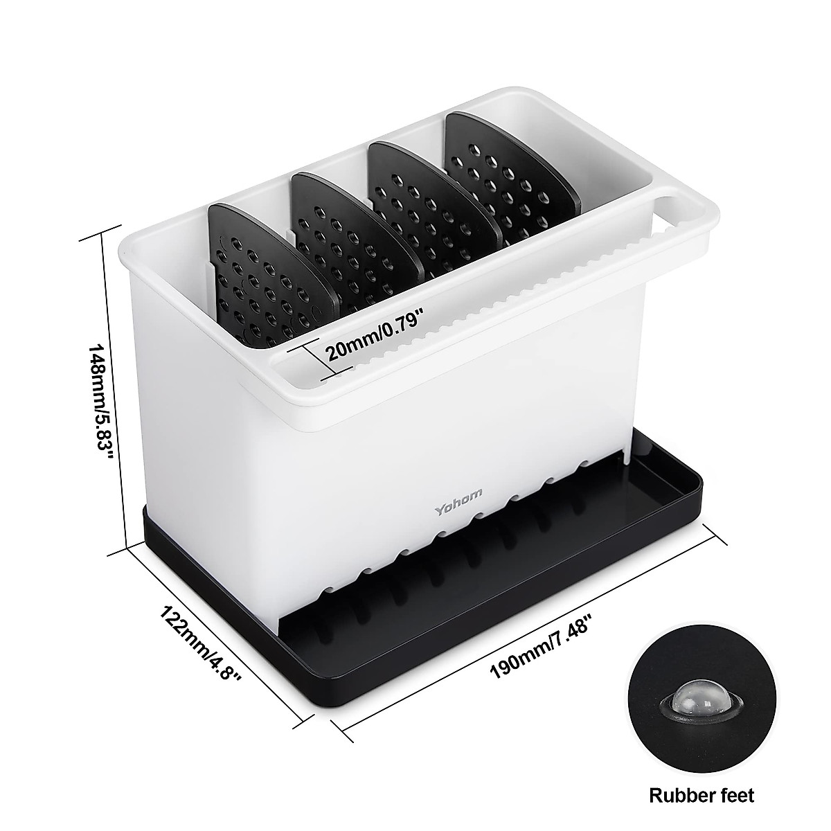 YOHOM Kitchen Sink Caddy Sponge Holder Organizer Brush Holder 2-in-1 Sinkware Caddy with Sink Drain Tray for Kitchen Dish Sponge Holder with 4 Adjustable Divider
