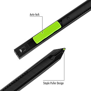 FantastiCAR Lightweight Retractable Auto-Lock Utility Knife Slim Box Cutter, with Extra 5 Blades (9mm), Staple Puller Design and Metal Body