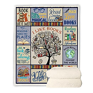 Book Lovers Gifts, Gifts for Book Lovers Women Men, Librarian Gifts, Bookworm Gifts, Literary Gifts, Best Gifts for Reading Lovers, Ultra Soft Warm Sherpa Throw Blanket for Couch Bed 50 x 60