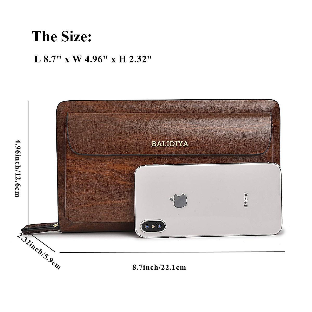 Balidiya Men Clutch Purse Bag Leather Wallet Card Holder Business 2 Zipper Brown