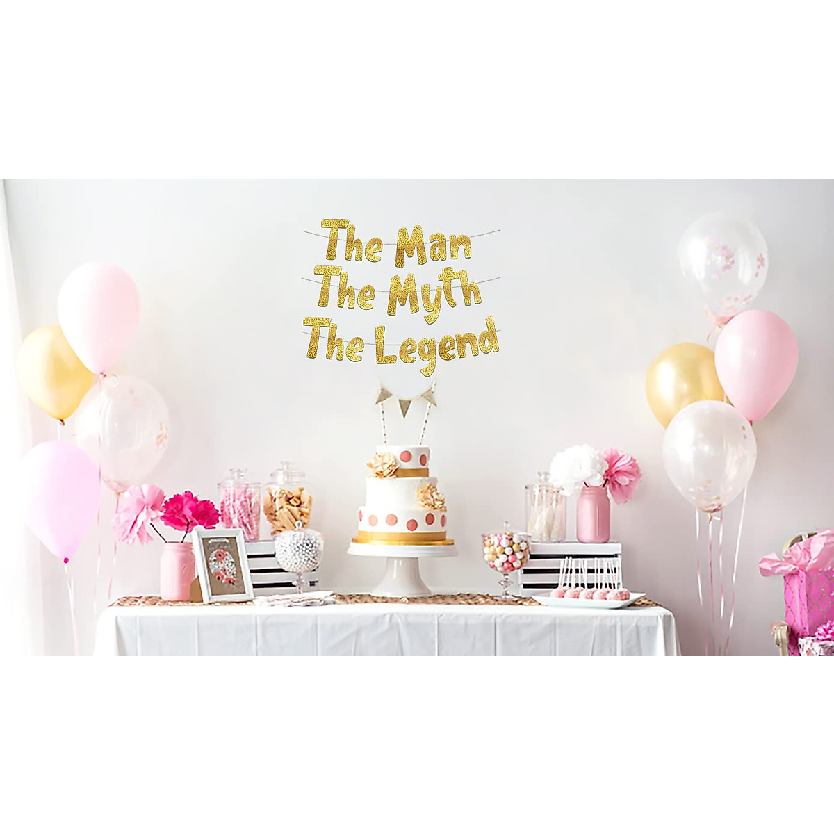 The Man The Myth The Legend Gold Glitter Banner – Men’s Birthday, Bachelor Party, Retirement Party Supplies, Gifts and Decorations
