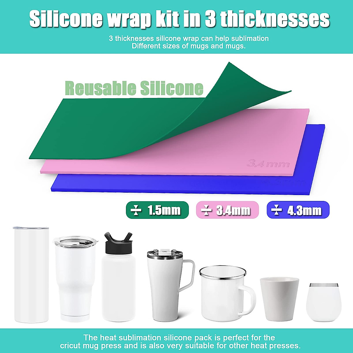 Sublimation Tumbler Wrap Compatible with Cricut Mug Press Tumbler Heat Press Machine 3 Thicknesses for Sublimation Tumblers Blanks Products Mug Press Attachment 11 x 5" Sublimation Wraps