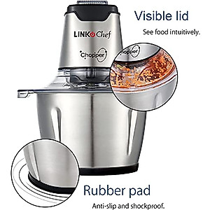 Food Chopper Electric LINKChef, 2L Meat Grinder Electric Food Processor Chopper 250W with Stainless Steel Bowl and 4-Bi Blades for Meat, Fruits, Vegetables, Baby Food, Nuts, Salad