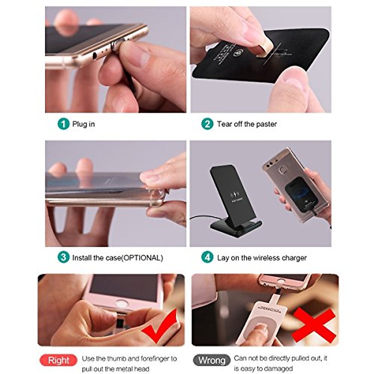 Wireless Charging Receiver Qi Charger Adapter for Moto E7 Plus LG G5 Galaxy A40 A41 A42 5G A60 A12 A11 A10e A01 A32 A31 A30 A22 A21s A21 A20e A20 A72 A71 A52 A51 A50 Samsung USB Type C Android Charge