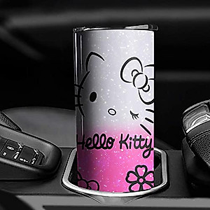 GUUMAA Kitty Stuff Water Bottle Adult Stainless Steel Cup for Kids with Straw and Lid Thermal Sippy Cup 20 Oz Coffee Mug Pink Kitty Tumblers Birthday Gift for Women