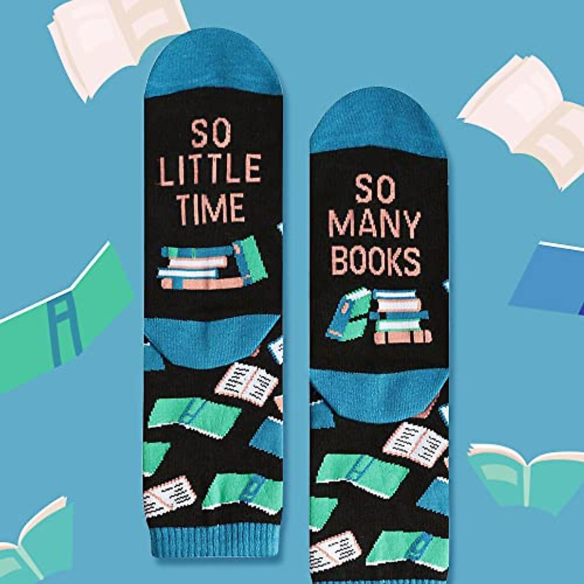 Funny Socks for Men Women Teens Boys - So Little Time So Many Book Novelty Fun Crew Socks-Funky Cotton Crazy Socks with Sayings-Valentines Day Funny Gifts Silly Christmas Stocking Stuffers